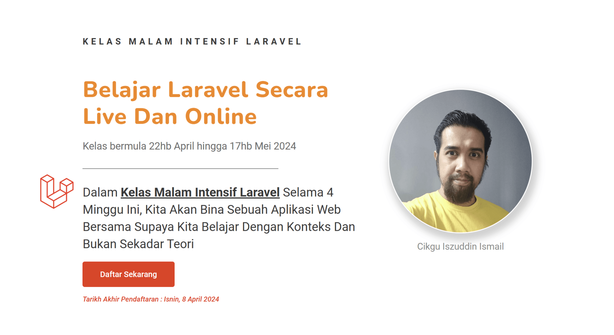 Belajar Laravel Secara Live And Online Dalam Bahasa Melayu 